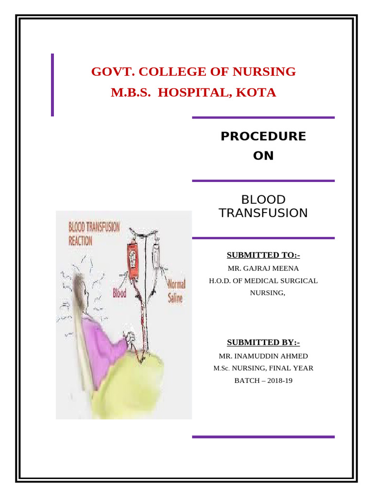 Blood Transfusion Procedure Guide | PDF | Blood Donation | Blood ...