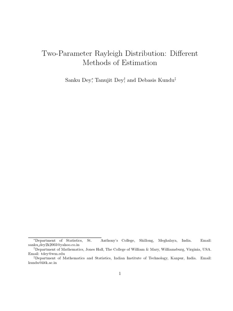Two-Parameter Rayleigh Distribution: Different Methods of Estimation | PDF | Estimator | Least ...