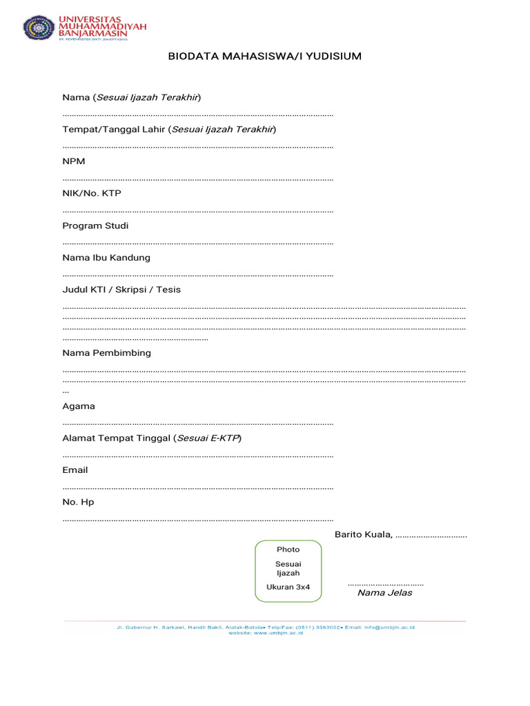 Formulir Biodata Mahasiswa Yudisium | PDF
