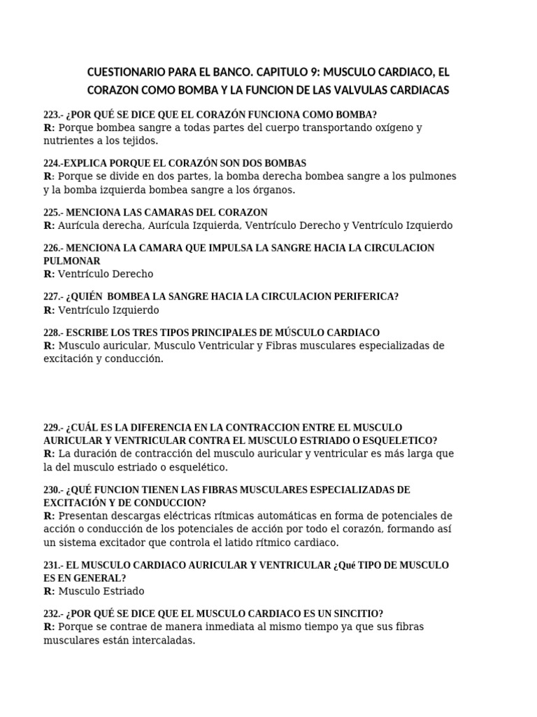 Cuestionario Del Capítulo Del Corazón de Guyton Fisiología | PDF | Electrocardiografia | Corazón