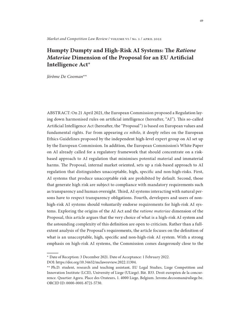 Humpty Dumpty and High-Risk AI Systems The Ratione | PDF | Artificial ...