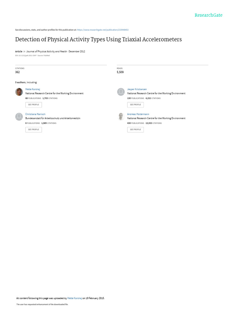 Detection of Physical Activity Types Using Triaxial Accelerometers | PDF | Accelerometer ...