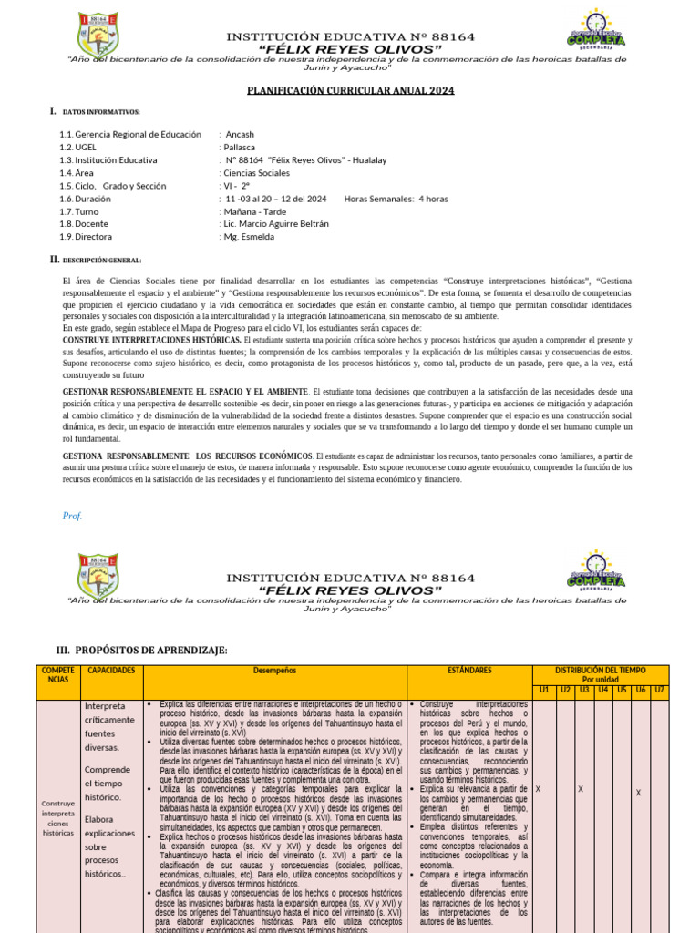 2° Pca - CC - Ss. - 2024 Ok | PDF | Aprendizaje | Enseñando