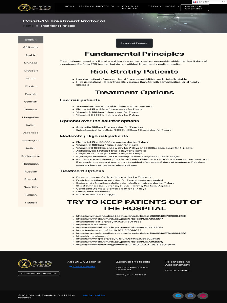 Treatment Protocol - Dr. Vladimir Zelenko MD | PDF | Diseases And Disorders | Medical Specialties