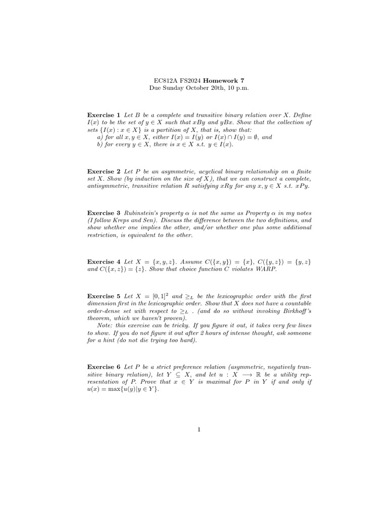 Ec812a HW7 | PDF | Utility | Function (Mathematics)
