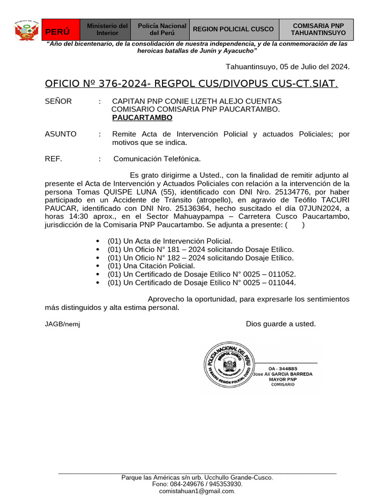 Oficio Comisaria | PDF | Perú | Policía