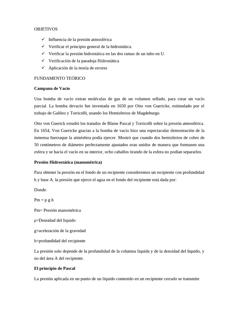 Practica 1 Fisica II | PDF | Presión | Líquidos