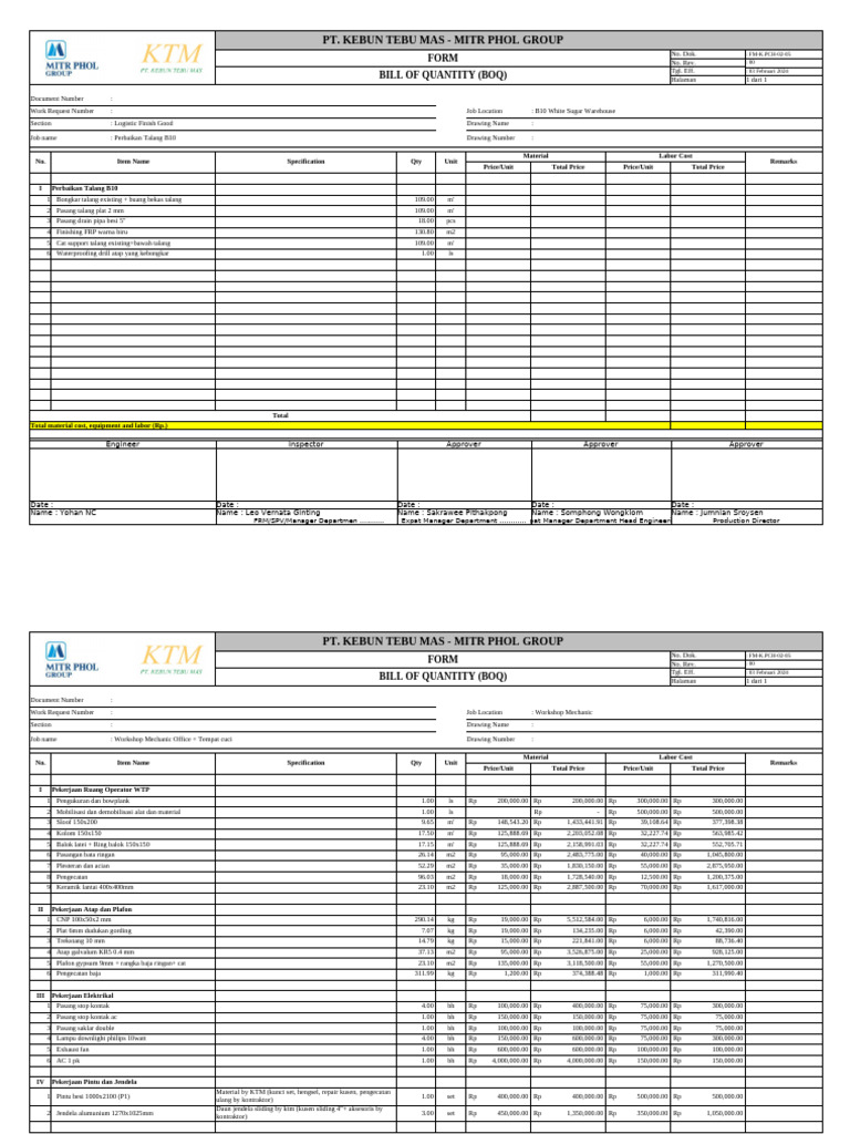 BOQ for Warehouse Repair & Office Construction | PDF