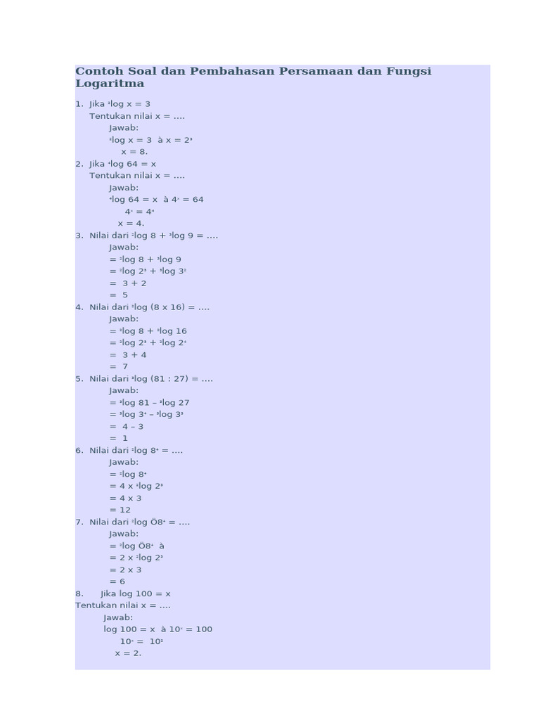 Soal Logaritma Print | PDF