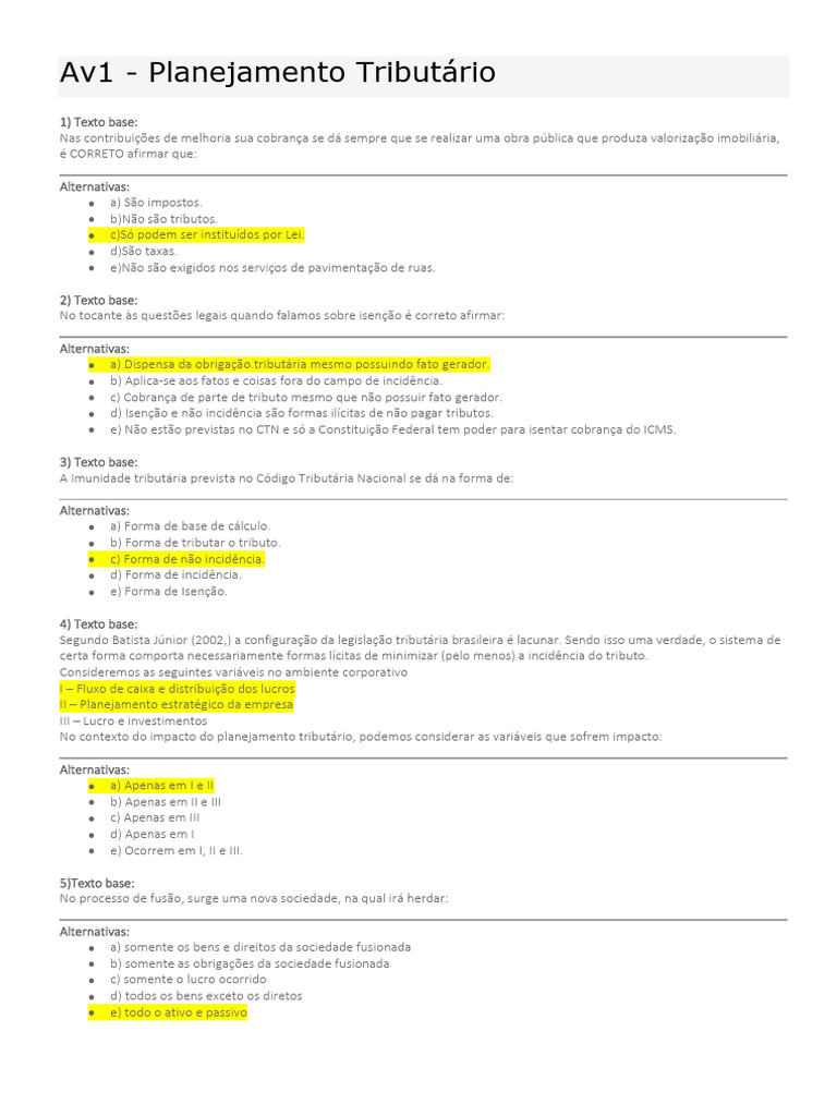 Av1 AV2 - Planejamento Tributário | PDF | Economias