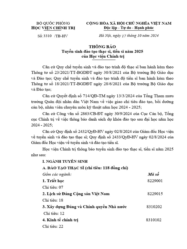 Thông Báo Tuy - N Sinh 2025 | PDF