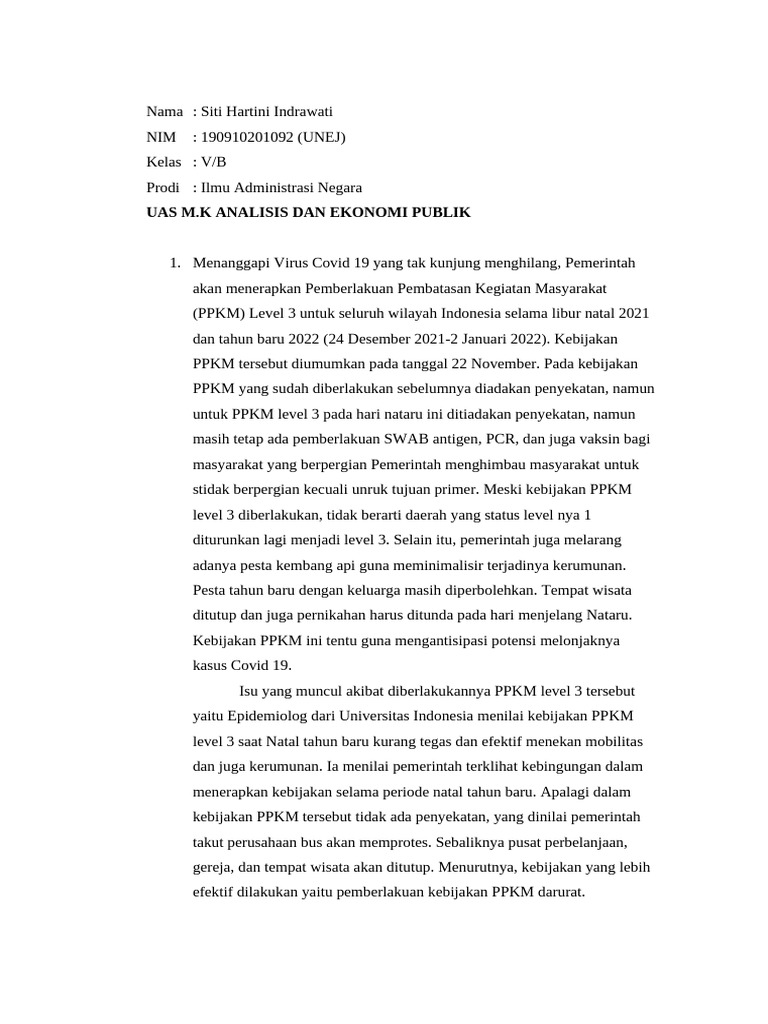 UAS MK ANALISIS Dan EKONOMI PUBLIK | PDF