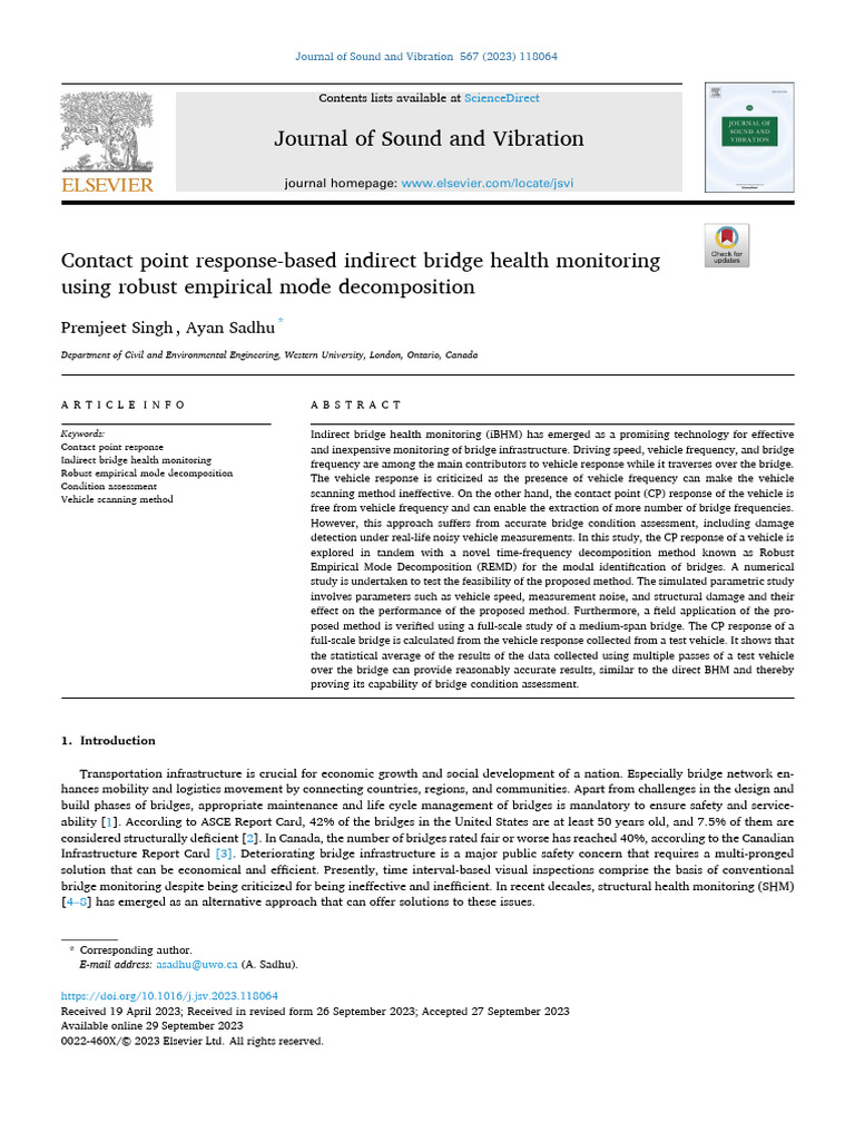 20 Contact Point Response-Based Indirect Bridge Health Monitoring Using Robust Empirical Mode ...