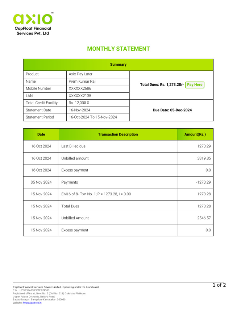 Bill Statement 11 2024 | PDF | Business | Payments
