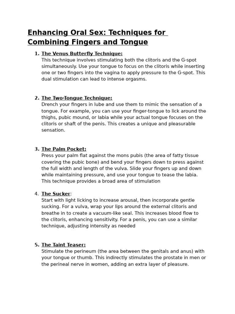 Oral Sex Techniques: Fingers & Tongue | PDF | Clitoris | Labia