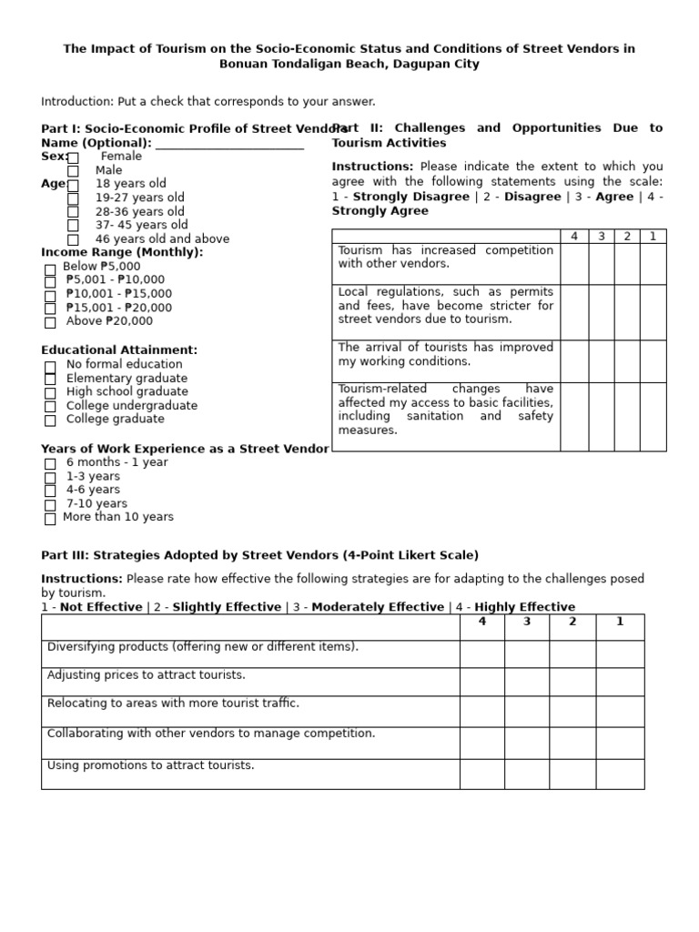 Survey Questionnaire | PDF | Tourism