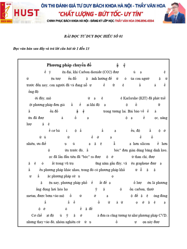 TSA.2024.TƯ DUY ĐỌC HIỂU BÀI 01 (ĐA) | PDF