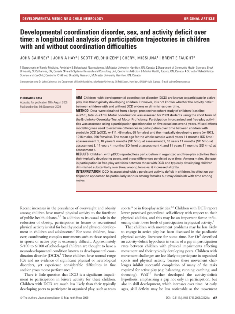 6 Cairney2010 Developmental Coordination Disorder Sex And Activity Deficit Over Time A