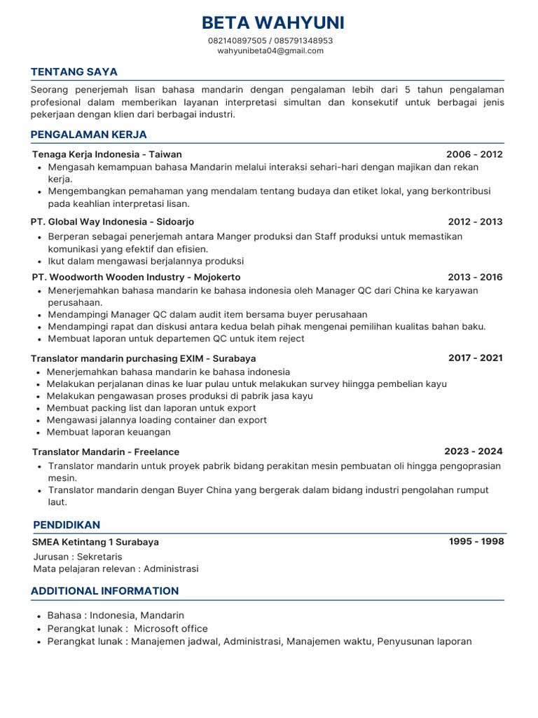 Berkas Lamaran - Beta Wahyuni | PDF