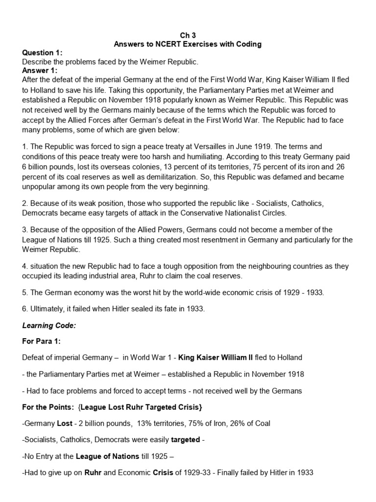 History CH 3 Back Exercises | PDF | Weimar Republic | Nazi Germany