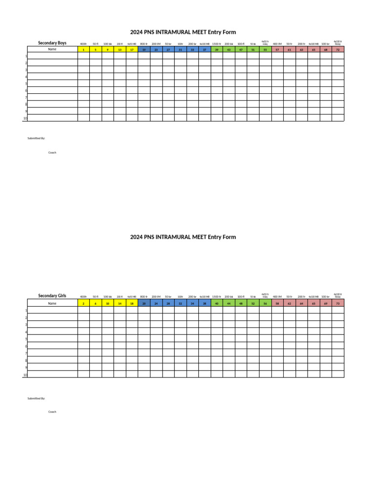 SWIMMING Entry-Form - 2024 | PDF