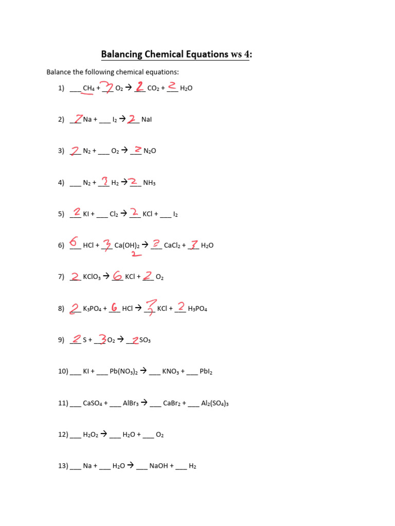 4 - Balancing Equations Ws | PDF | Ciencia y matemáticas