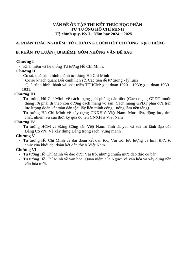 Van de On Tap Thi KTHP TTHCM - k1 - NH 2024 - 2025 | PDF