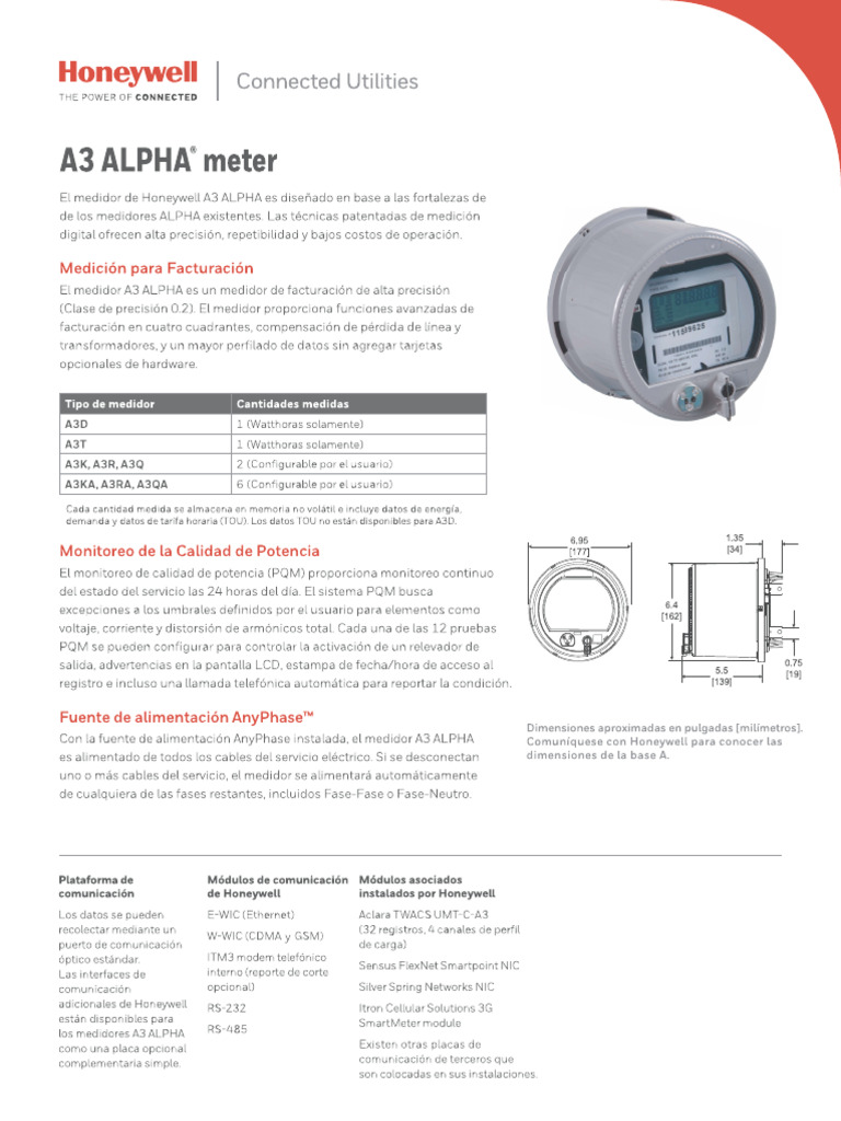 Ficha Técnica Medidor A3 Alpha Honeywell | PDF | Cantidad | Ingenieria ...