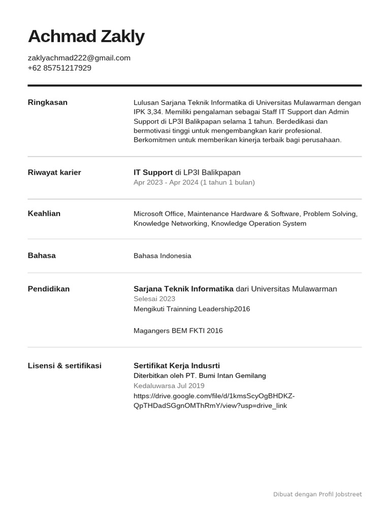 AZAKLY Resume Jobstreet | PDF