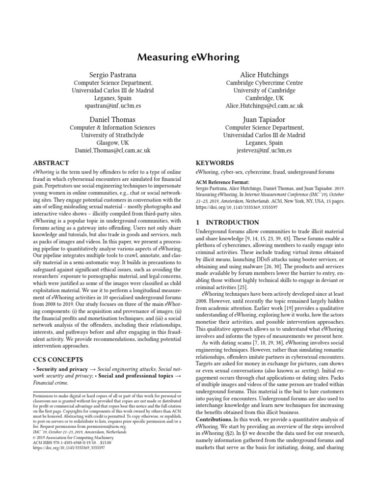 Pastrana Etal ACM 2019 Measuring EWhoring | PDF | Internet Forum ...