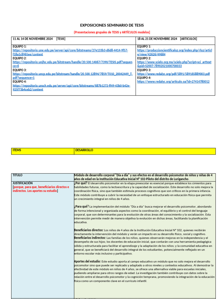 Exposiciones Semanales Con Nota y Examen Final | PDF | Educación de la primera infancia | Cognición