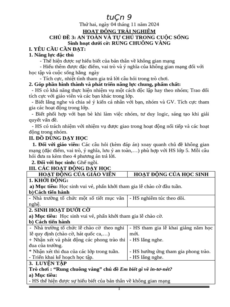 KHDH LỚP 5. TUẦN 9 | PDF