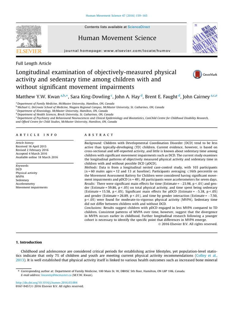 Physical Activity in Children with DCD | PDF | Health Care | Medical ...