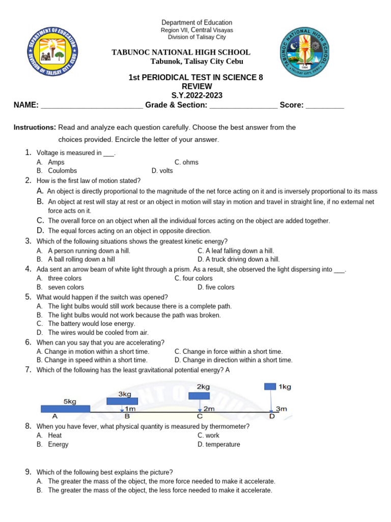 Science-8 Review (1st) | PDF | Force | Mass