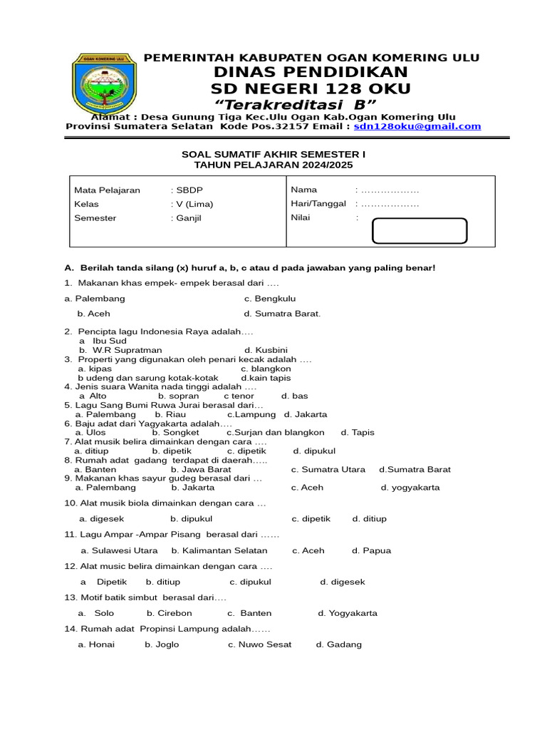 Soal SBDP Kelas 5 | PDF