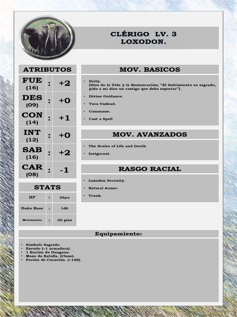 Clérigo Lv.3 - Loxodon. | PDF