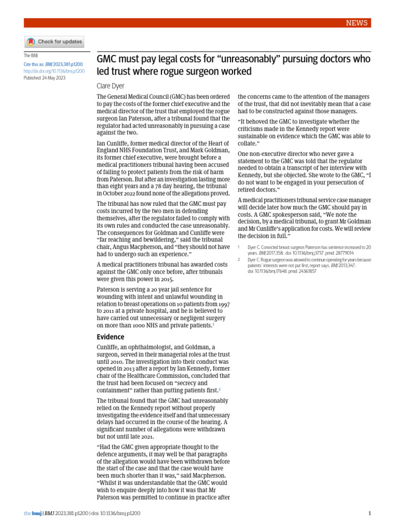 GMC Must Pay Legal Costs For "Unreasonably" Pursuing Doctors Who - Bmj ...