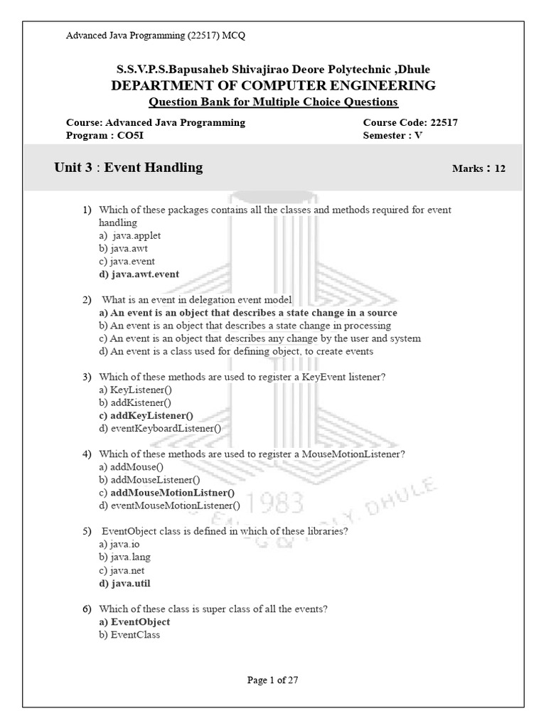 Advanced Java Programming MCQ | PDF | Port (Computer Networking) | File Transfer Protocol