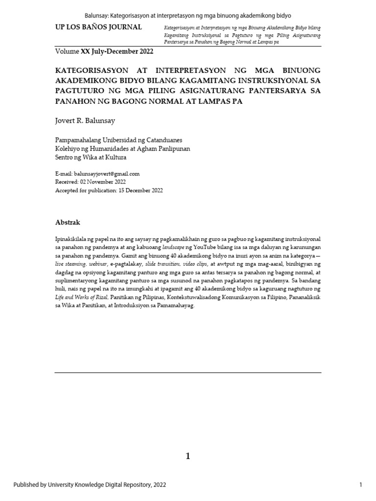 Kategorisasyon at Interpretasyon NG Mga Binuong Akademikong Bidyo | PDF