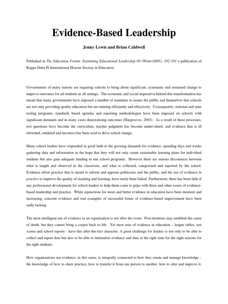 Evidence Based Leadership | Download Free PDF | Evidence Based Medicine ...
