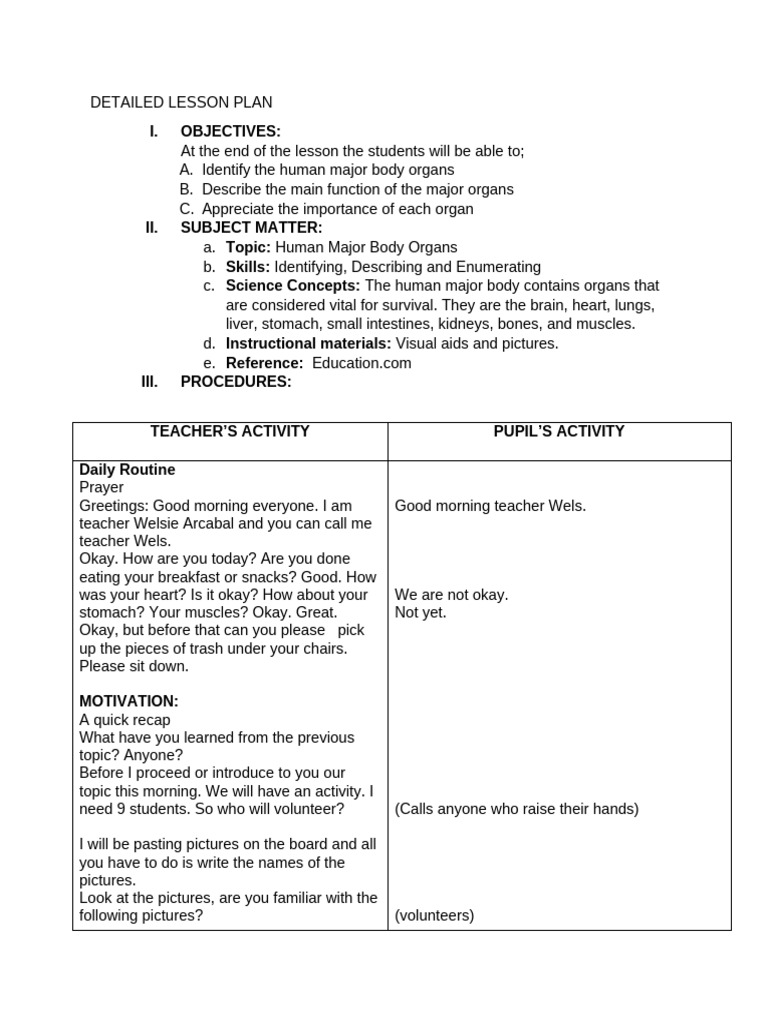 Detailed Lesson Plan Tbchemdemo | PDF | Human Body | Digestion