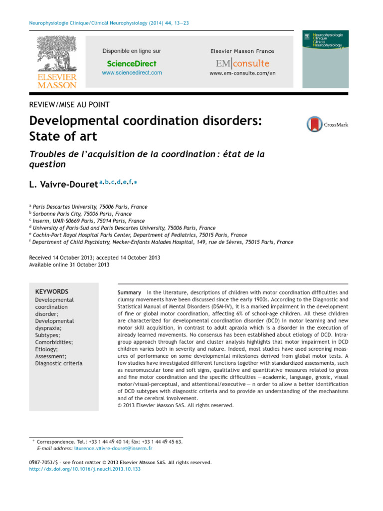 Developmental Coordination Disorders - State of Art | PDF | Clinical ...