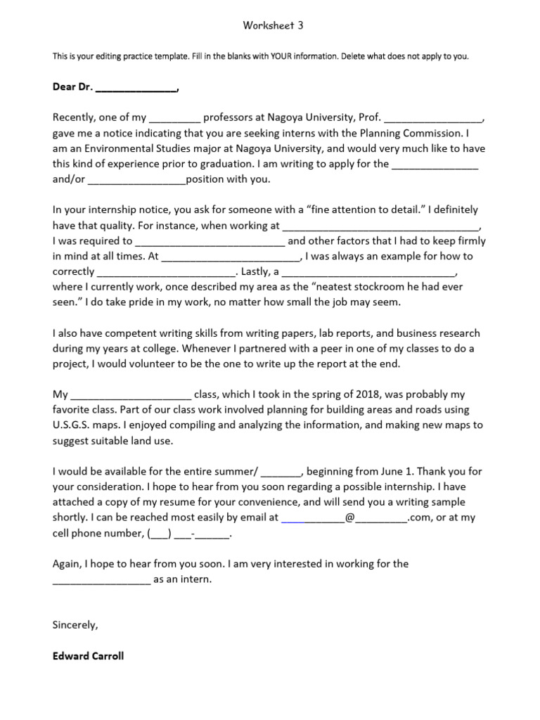 Email Application - Worksheet - Internship - Personalized | PDF