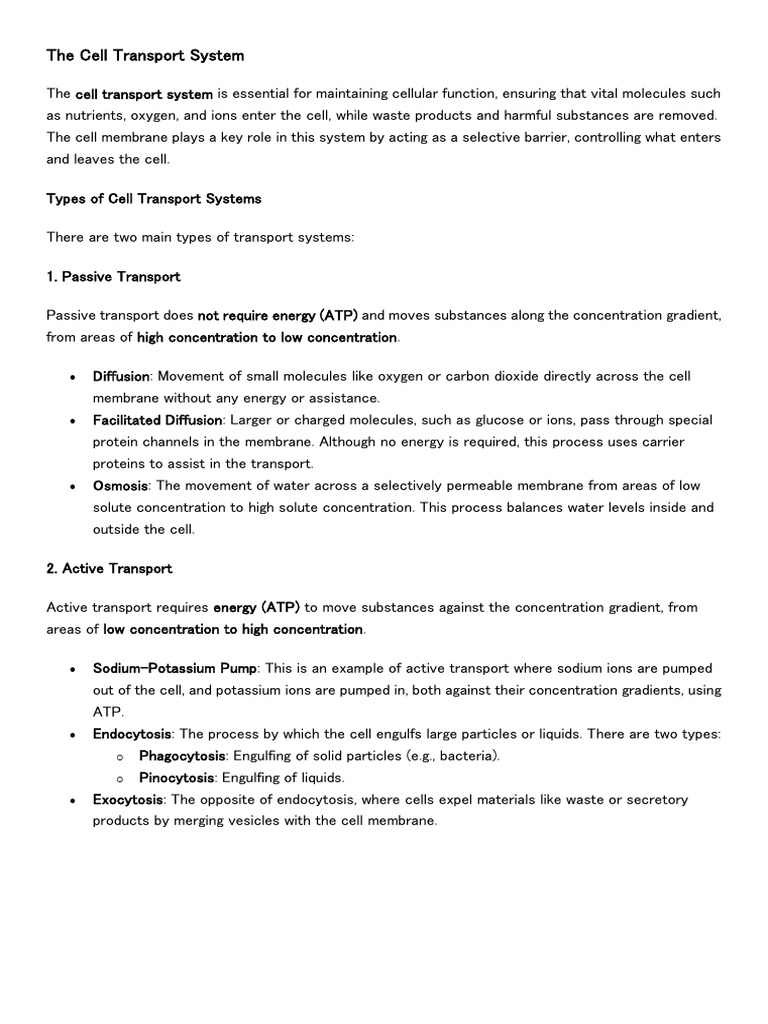 The Cell Transport System - Complete Grade 8 Lecture | PDF | Wellness ...