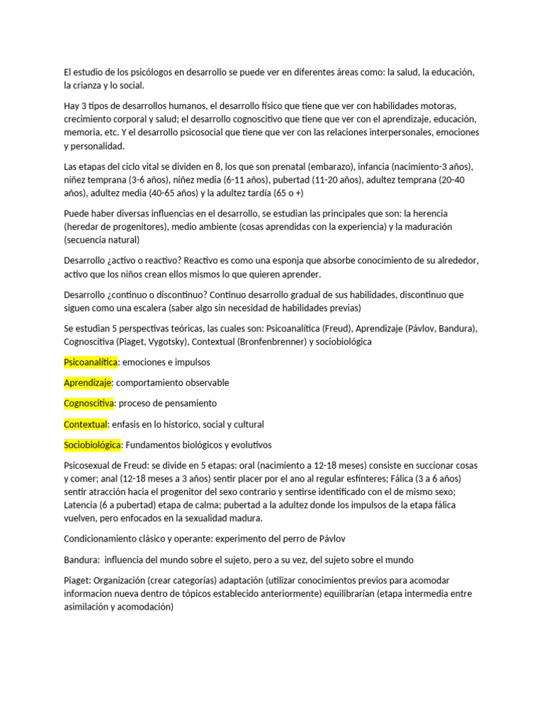 Resumen Psicologia Del Desarrollo | PDF | Aprendizaje | Sicología