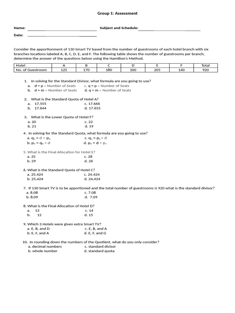 MAth G1 Assesment Questionaire | PDF