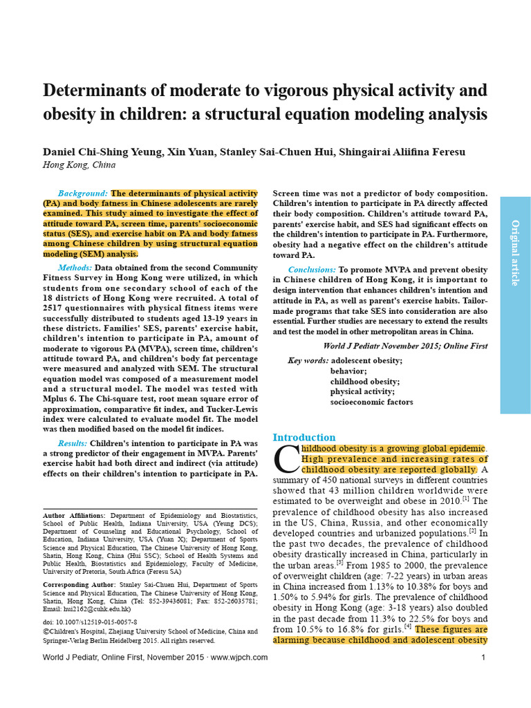 Determinants of Moderate To Vigorous Physical Activity and Obesity in ...