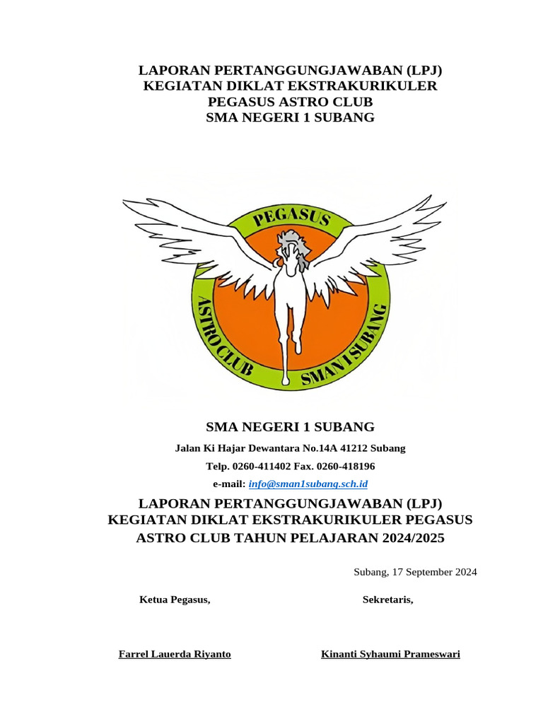 LPJ - Diklat - Pegasus Astro Club 2024-2025 | PDF