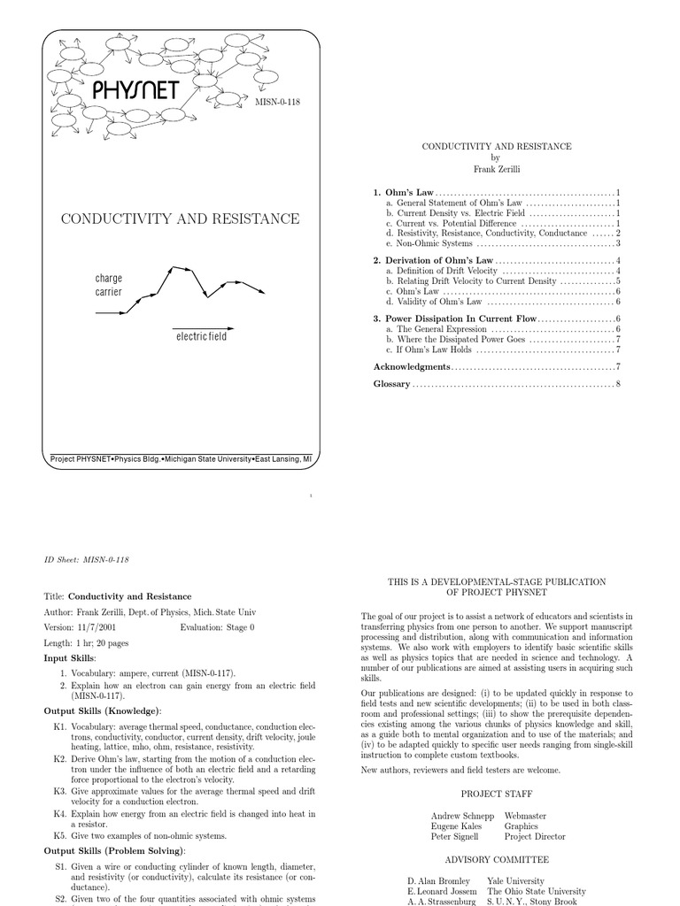 Conductivity and Resistance | PDF | Science & Mathematics