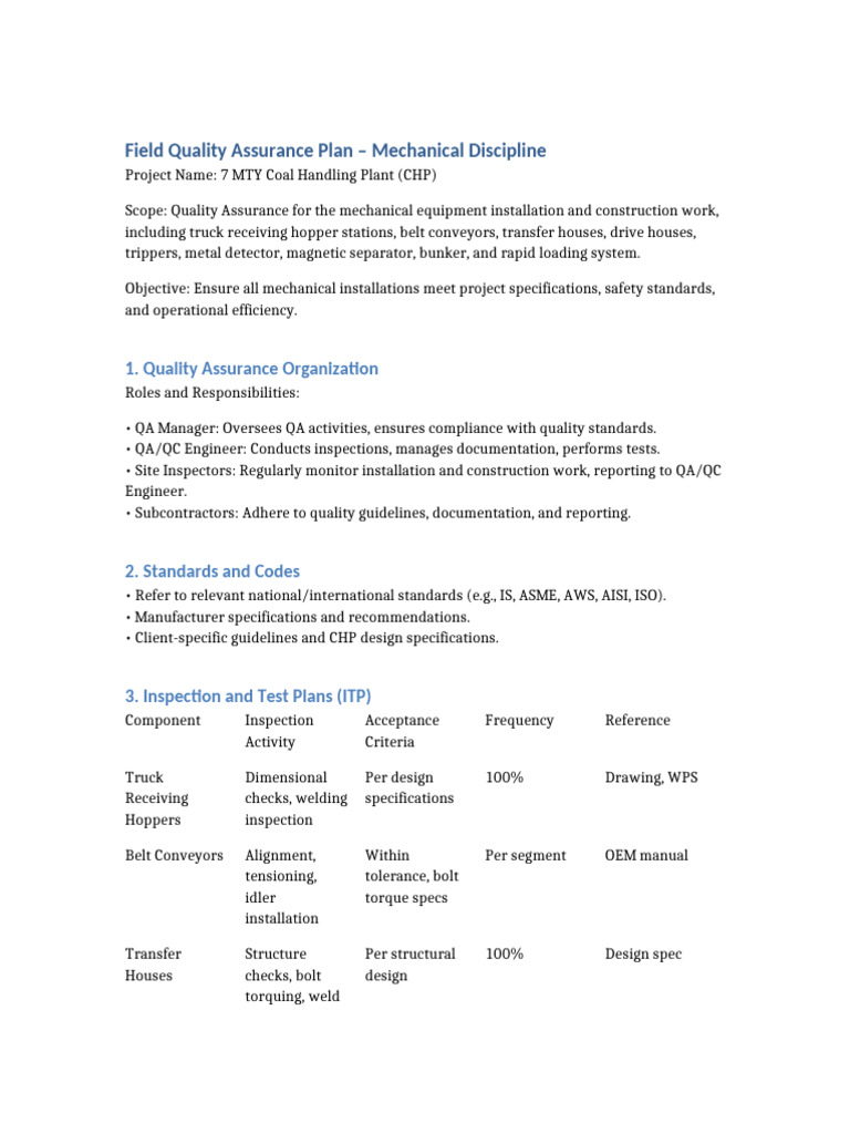 Field Quality Assurance Plan CHP Project | PDF | Belt (Mechanical ...